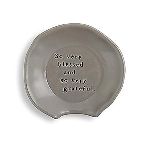 DEMDACO So Very Blessed and So Very Grateful Dove Grey 4.5 x 4 Glossy Ceramic Stoneware Wobbly Round Spoon Rest