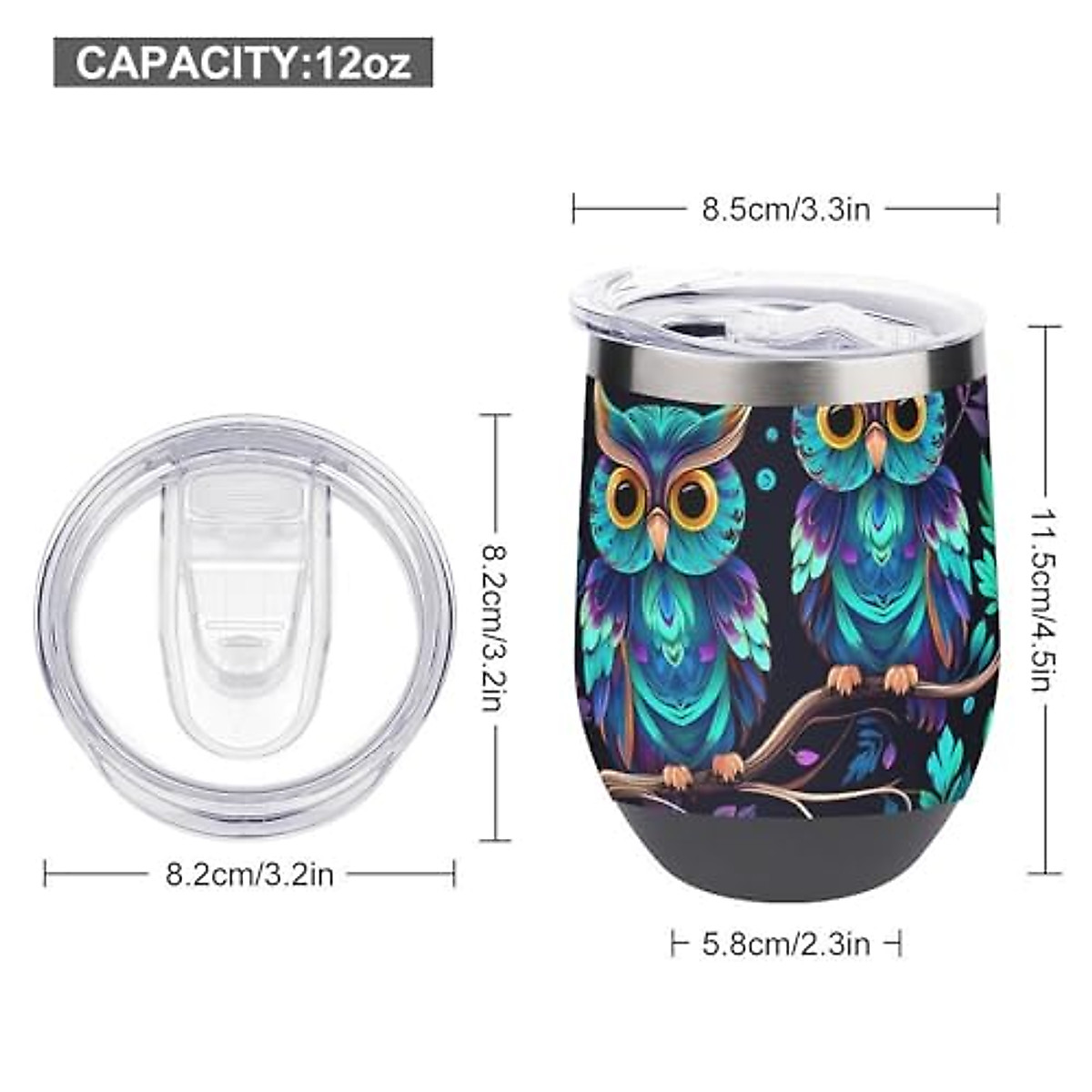 304 Stainless Steel Purple And Green Owl Printed Eggshell Thermos Cup with Switchable Drinking Spout