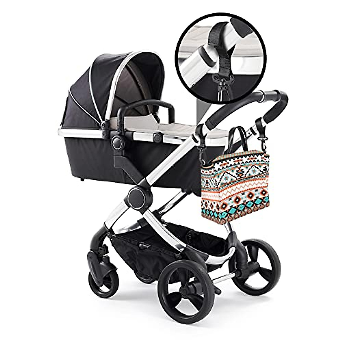 Aztec Print Diaper Bag Tote with Stroller Straps, Ethnic Chevron Large Capacity Baby Stroller Organizer Bag, Multi-Function Nappy Bag Travel Handbag