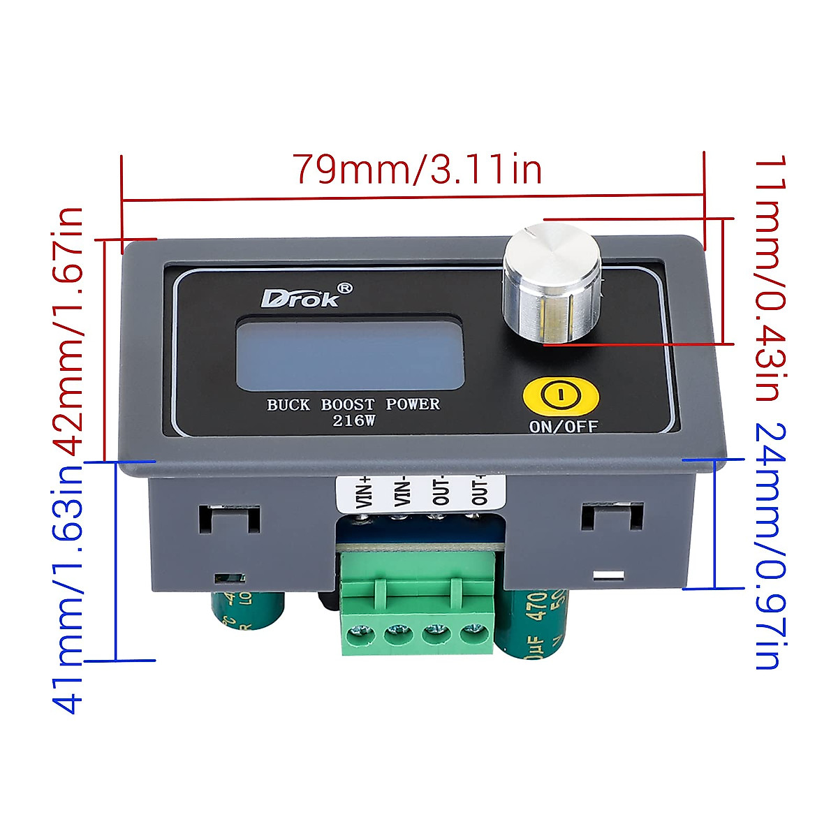 DROK Buck Boost Converter, DC 6-30V to 0-36V 6.1A 216W 6V 9V 12V 24V 36V CC CV Buck Boost Module, DC Regulated Power Supply, Stepdown Stepup Adjustable Voltage Regulator for Solar Panel
