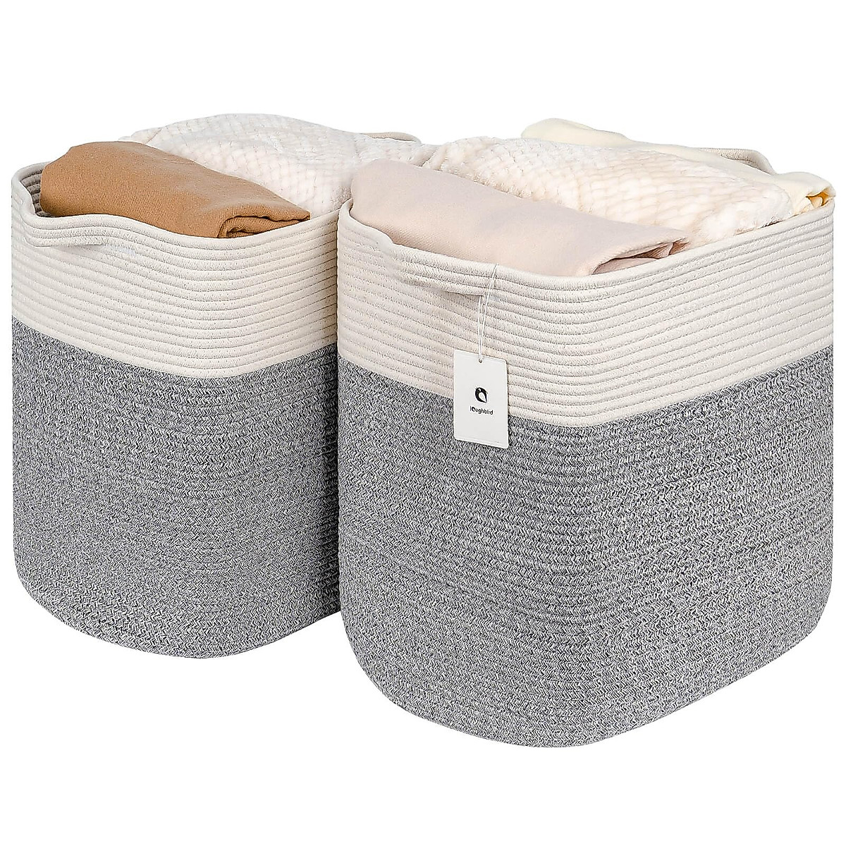 Laughbird Tall Storage Bins Rectangle Basket Cotton Extra Large Toy Storage Hamper Rectangular with Handles,Decorative Blanket Laundry Basket for Living room,Dog Baskets Large Basket for Toys 2 pack