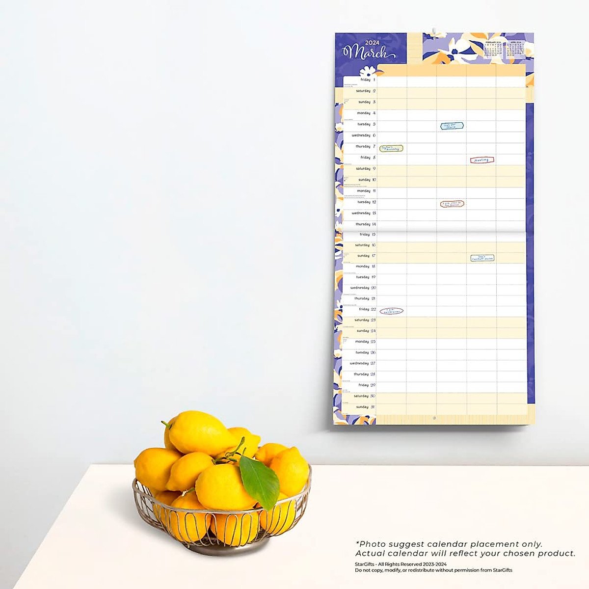 Great Big Family Planner | 2024 12 x 24 Inch Monthly Square Wall Calendar | Matte Paper and Sticker Sheet | StarGifts | Planning Organization