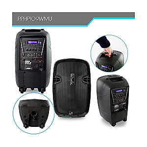 Pyle Wireless Portable PA Speaker System - 1000W Rechargeable Battery Powered Bluetooth Compatible Active Outdoor Speaker - USB SD MP3 AUX RCA FM Radio - 35mm Mount Microphone Transmitter PPHP109WMU