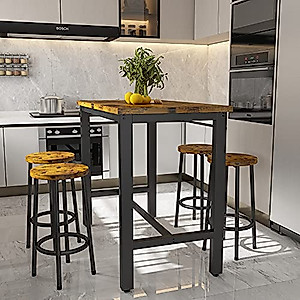 AWQM Bar Table Set, Kitchen Pub Table with 4 Stools, 5 Pieces Dining Table Set, Breakfast Table of 43.4 x 23.6 x 35.7 Inches, Stool of 11.8 x 11.8 x 23.8 Inches Each, Rustic Brown and Black