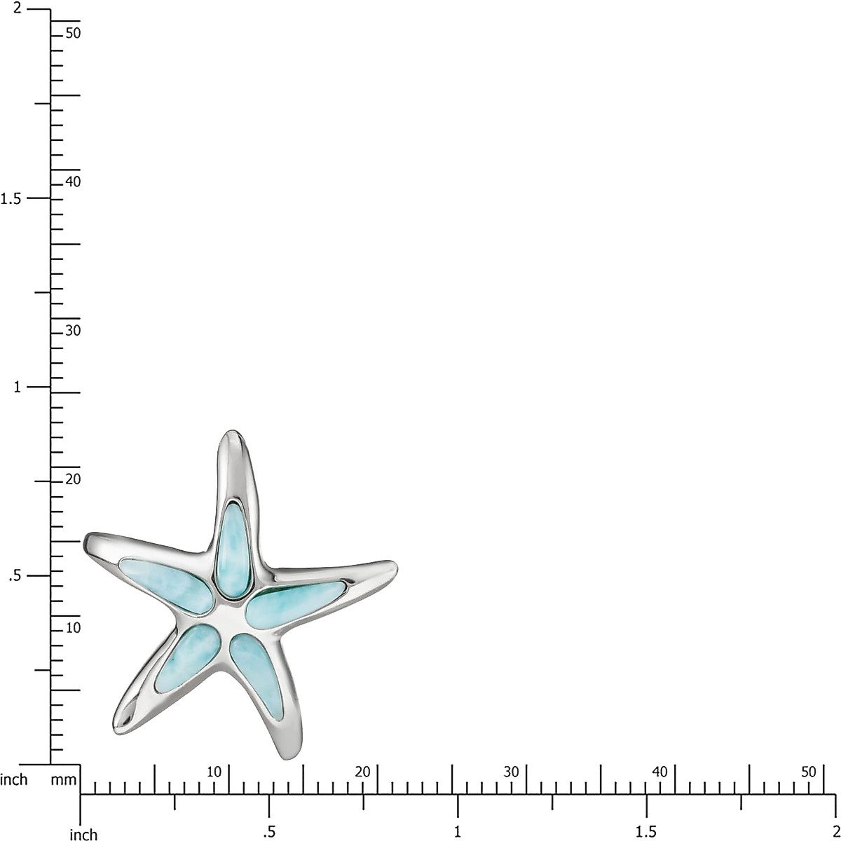 Aloha Jewelry Sterling Silver Natural Larimar Starfish Necklace Pendant with 18inch Box Chain blue ALA0788101