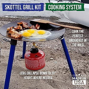 TEMBOTUSK The Original Skottle grill cooking system kit based on the South African braai pan or cowboy wok skillet style cooker, all packs in one carry bag.