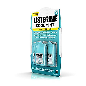 Listerine Cool Mint Pocketpaks Breath Strips Kills Bad Breath Germs, 24-Strip Pack, 3 Pack