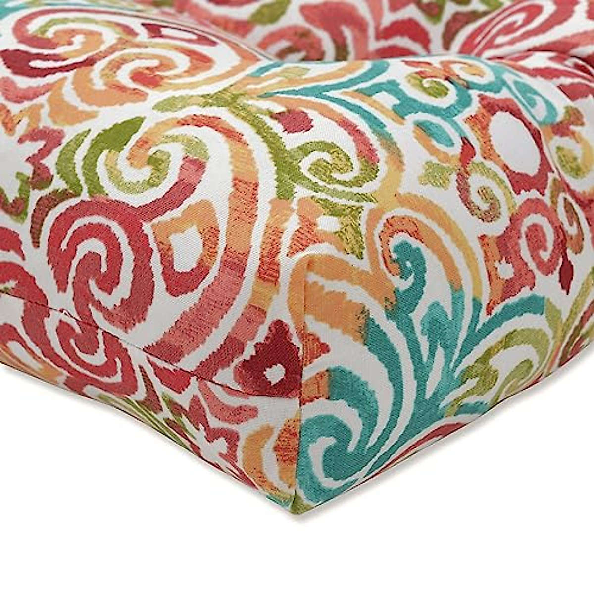 Pillow Perfect Outdoor/Indoor Tufted Bench/Swing Cushion, 18" x 56", Blue Corinthian Dapple