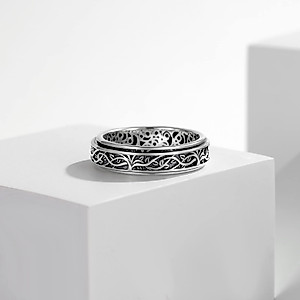 YAFEINI Tree of Life Spinner Fidget Ring Sterling Silver Tree of Life Ring for Anxiety Tree Twig Leaf Nature Filigree Spinner Ring Stress Relieving Jewelry Gifts for Women Men