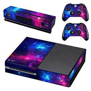 UUShop Protective Vinyl Skin Decal Cover for Microsoft Xbox One Console wrap Sticker Skins with Two Free Wireless Controller Decals Purple Starry Sky(NOT for One S or X)