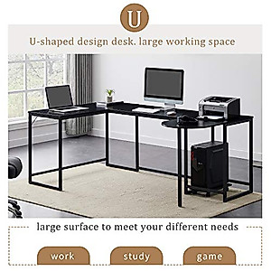 Merax U-Shaped Computer, Industrial Corner Writing CPU Stand, Gaming Table Workstation Home Office Desk, 78.7" L x 47" W x 30.1" H, Black