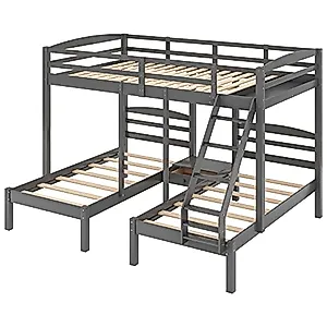 DEYOBED Full Over Twin & Twin Wooden Triple Bed Bunk Bed with Easy-Access Ladder - Functional Sleep Arrangement for Kids, Teens, Adults