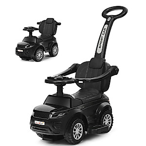 Costzon 3 in 1 Ride on Push Car, Stroller Sliding Walking Car with Horn, Music, Light, Under Seat Storage, Parental Handle, Armrest Guardrails, Ride on Toy for Boys & Girls (Black)