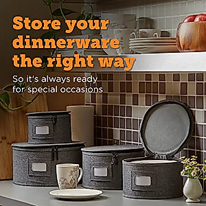 China Storage Set, Hard Shell and Stackable, for Dinnerware Storage and Transport, Protects Dishes Cups and Wine Glasses, Felt Plate Dividers Included (4 Piece Hard Shell Set for Plates)