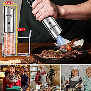 Gravity Electric Salt and Pepper Grinder Set of 2,USB Rechargeable Kitchen Electric Pepper Mill with Adjustable Grinder and LED Light,Tall Glass Salt and Pepper Grinders Refillable