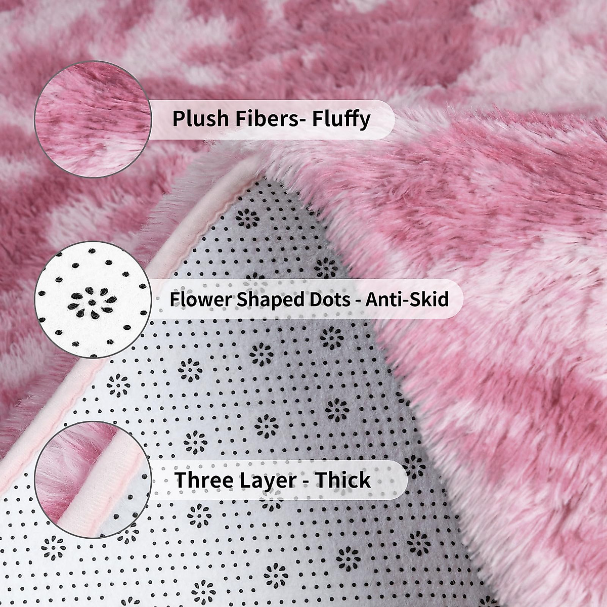 FlyDOIT Large Area Rugs for Living Room, 5x8 Feet Tie-Dyed Blush Shaggy Rug Fluffy Throw Carpets, Ultra Soft Plush Modern Indoor Fuzzy Rugs for Bedroom Girls Kids Nursery Room Dorm Home Decor