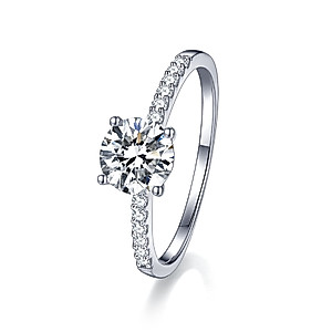 Oivley Moissanite Engagement Rings for Women D Dolor Lab Created Diamond Moissanite Wedding Promise Rings for Her 925 Sterling Silver Rings for Women with 14K White Gold Plated40, Gemstone, Created