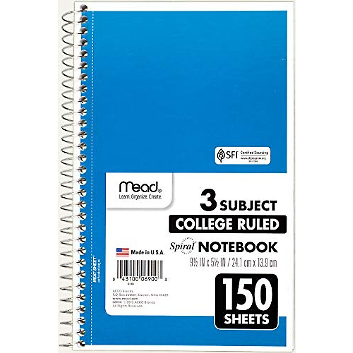 Mead 3-Subject Wirebound College Ruled Notebook, 9.5" x 5.5", Pack Of 10 (06900)