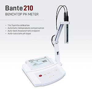 Bante 210 Benchtop pH Meter | Lab pH Meter for Routine Measurements, ±0.01 pH Accuracy, 3 Points Calibration, Equipped with pH Electrode, Temperature Probe and Buffers