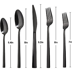 40-Piece Silverware Flatware Set, Stainless Steel Cutlery Set, Mirror Polished Utensils for 8, Includes Forks Spoons Knives Silverware, Dishwasher Safe (black)