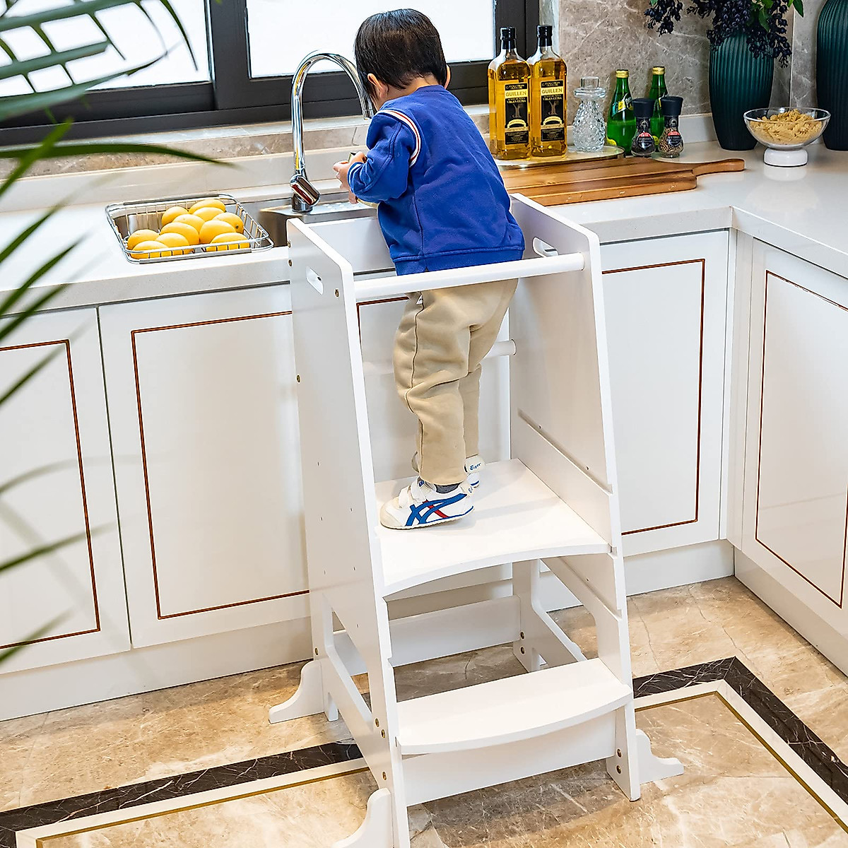 Kinbor Baby Kids Step Stool Kids Learning Stool Kids Kitchen Step Stool with Safety Rail-Solid Wood Construction. Perfect for Toddlers and Older