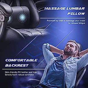 Homall Gaming Chair, Computer Chair with Footrest and Massage Lumbar Support, Ergonomic High Back Video Game Chair with Swivel Seat and Headrest (Black)