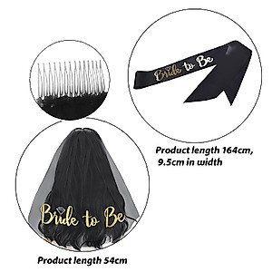 MioCloth Black Bridal Wedding Veil with Comb and Bride to Be Satin Sash, Bachelorette Party Decorations Supplies for Women Gold Letter