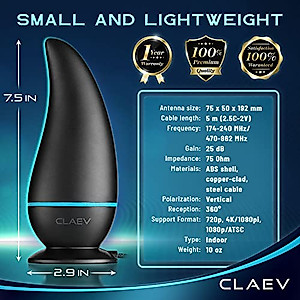 [Latest 2023 Chip] 5G Digital HD TV Indoor Antenna, Long Range 250 Miles Reception, Black Signal Amplifier for 4K Smart TV, Magnetic Base + 16.4 Coaxial Cable, Claev USA