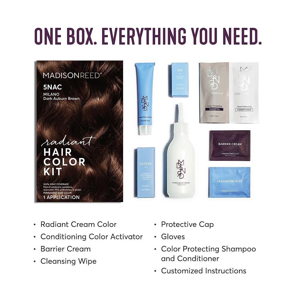 Madison Reed Radiant Hair Color Kit, Dark Chocolate Brown for 100% Gray Coverage, Ammonia-Free, 5NAC Milano Brown, Permanent Hair Dye, Pack of 1