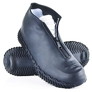Shiwely Silicone Waterproof Shoe Covers, Upgrade Reusable Overshoes with Zipper, Resistant Rain Boots Non-Slip Washable Protection for Women, Men (L (Women 7.5-11, Men 6.5-10.5), Black)