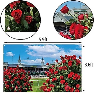 Nepnuser Kentucky Derby Photo Booth Backdrop Churchill Downs Horse Racing Party Decoration Run for The Roses Indoor Outdoor Wall Decor-5.9×3.6ft