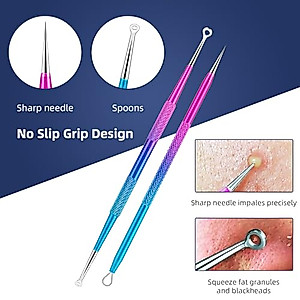 Blackhead Extractor Tools, Ybaoo 10 Pcs Professional Pimple Popper Tool Kit with Metal Case for Quick and Easy Removal of Blackheads,Pimples,Zit Removing,Facial and Nose(Colorful)