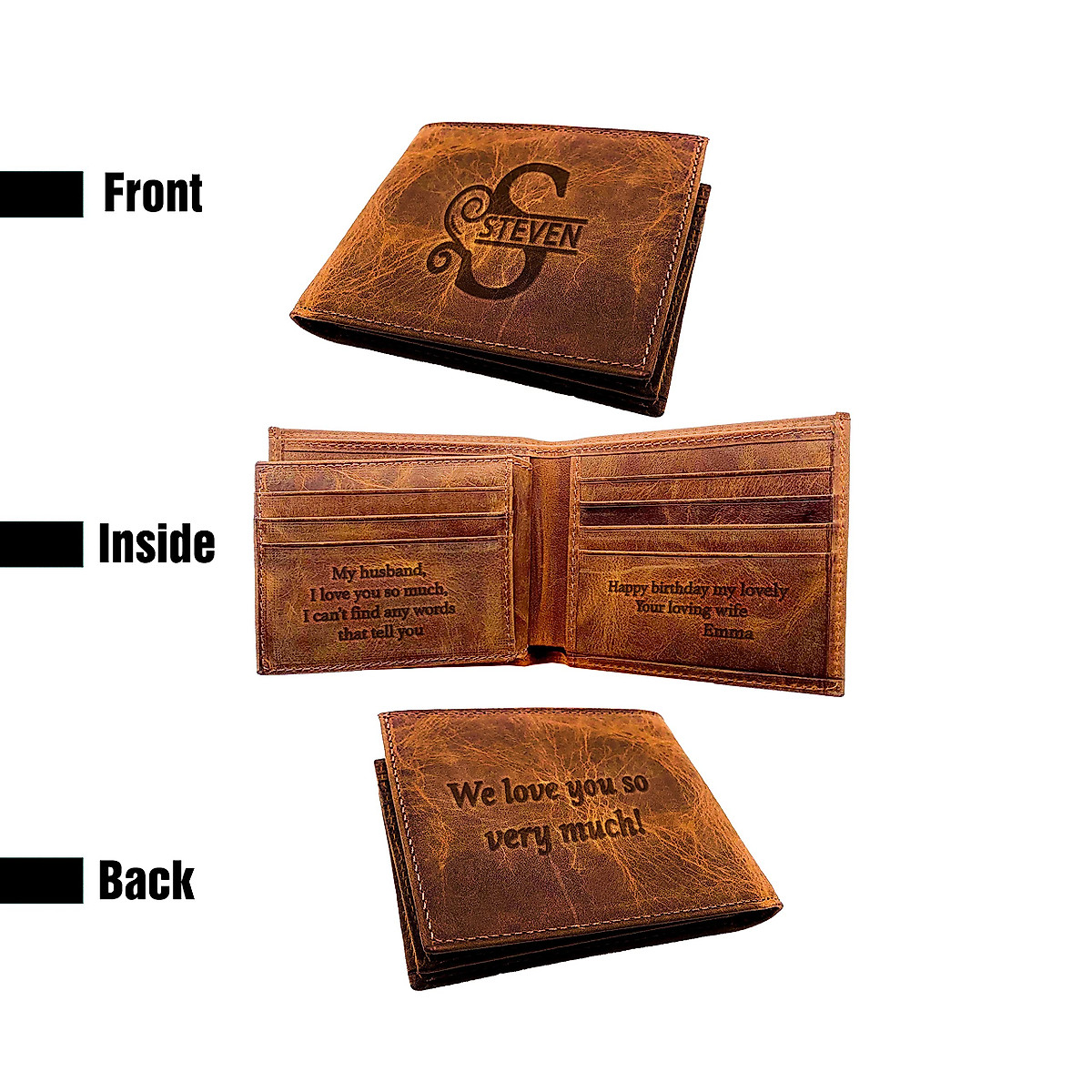 Personalized Leather Wallet for Men, Anniversary Gifts for Husband, Personalized Birthday Gifts for Dad, Boyfriend, Son, Fiance, Fathers Day Gifts, Custom Wallets for Men, Leather Men Wallet