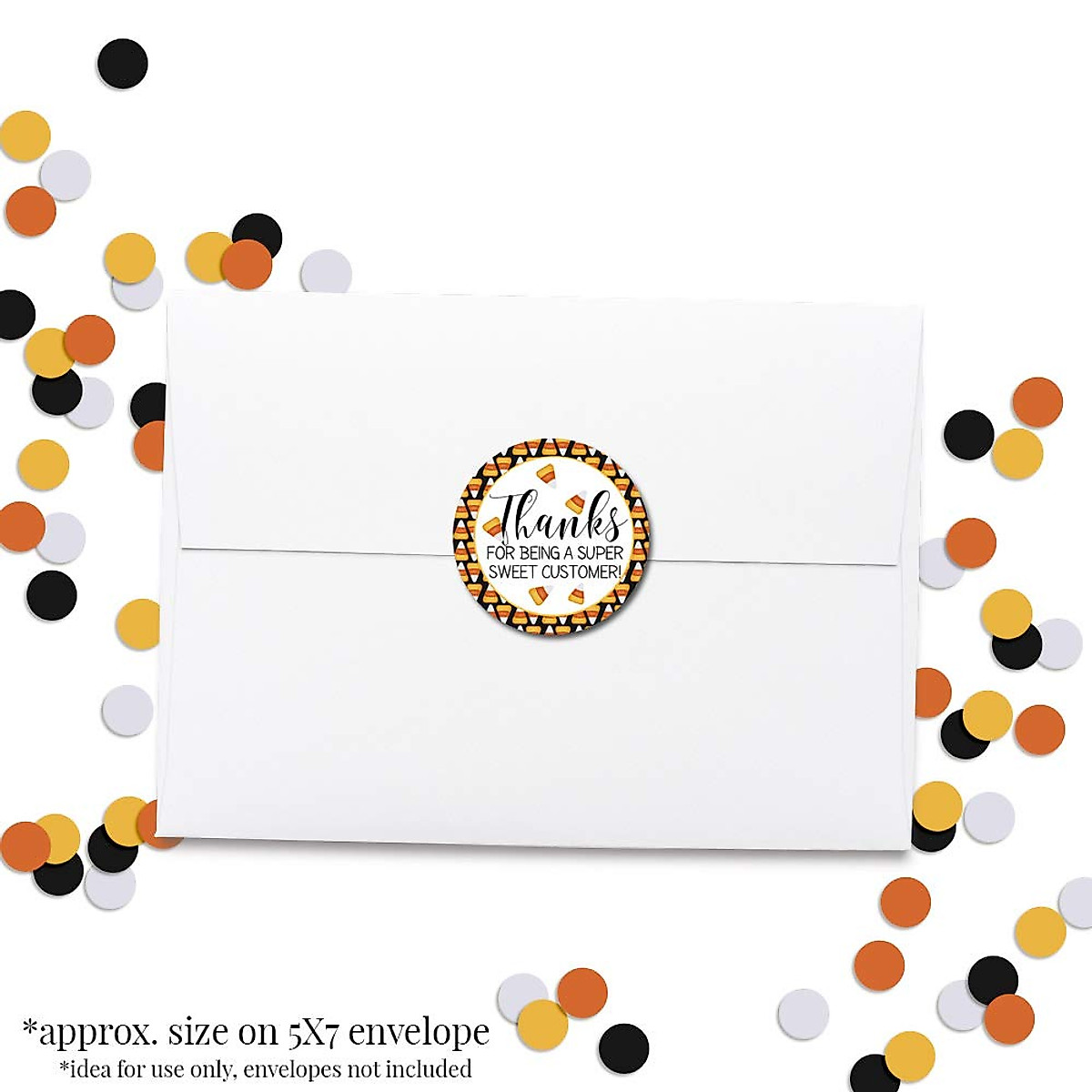 Candy Corn Halloween Fall & Autumn Thank You Customer Appreciation Sticker Labels for Small Businesses, 60 1.5" Circle Stickers by AmandaCreation, Great for Envelopes, Postcards, Direct Mail, & More!