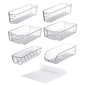 fridge bins and organizers Set of 10 - Stackable refrigerator bins set includes 6 bins for food containers and 4 precut shelf liners for fridge shelf's