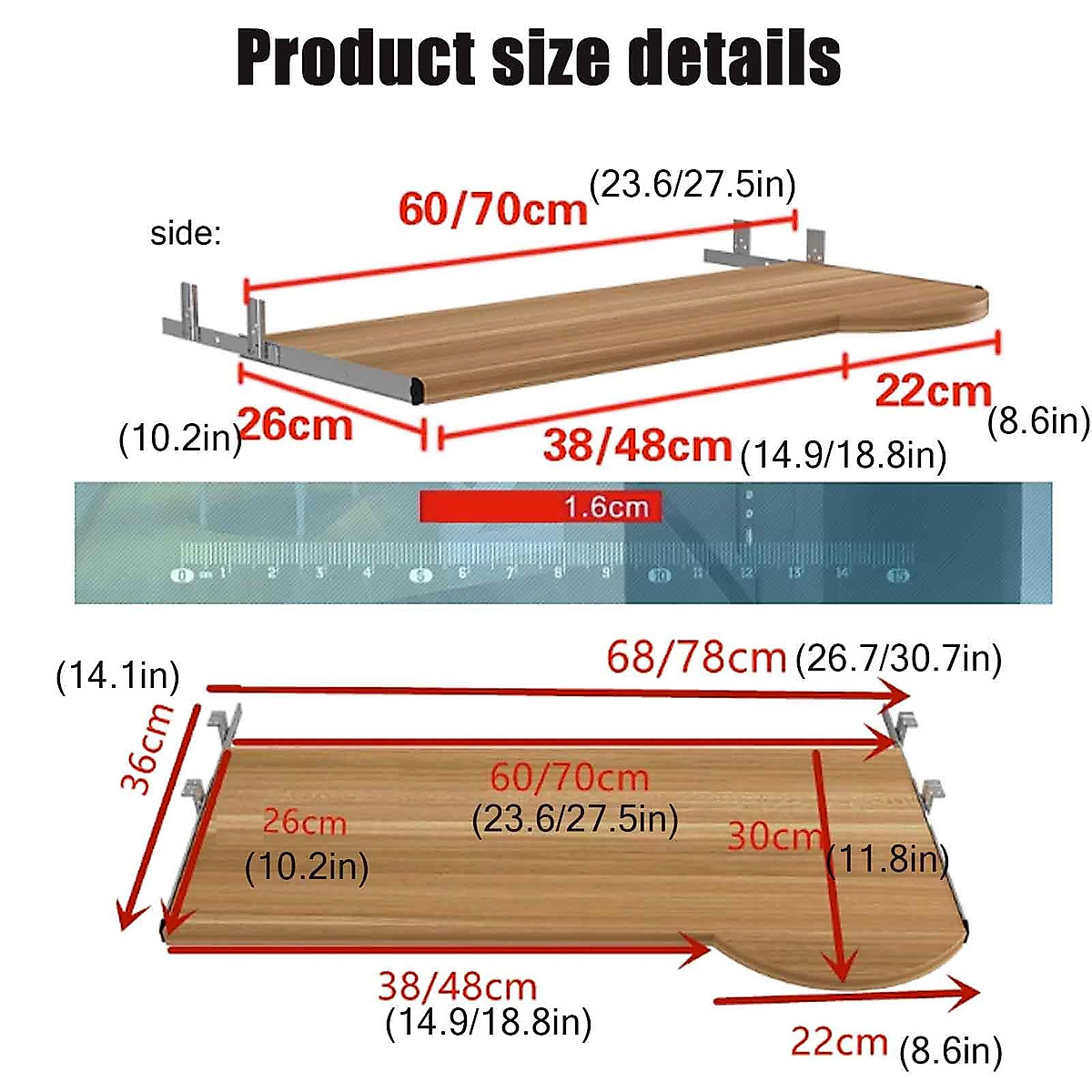OM-PDD Keyboard Pull Out Tray Under Desk, Under Desk Tray Slide Out, Ergonomic Keyboard Tray, Teak Color/White/Light Walnu/Black/White Maple, L 60/70cm, W26cm