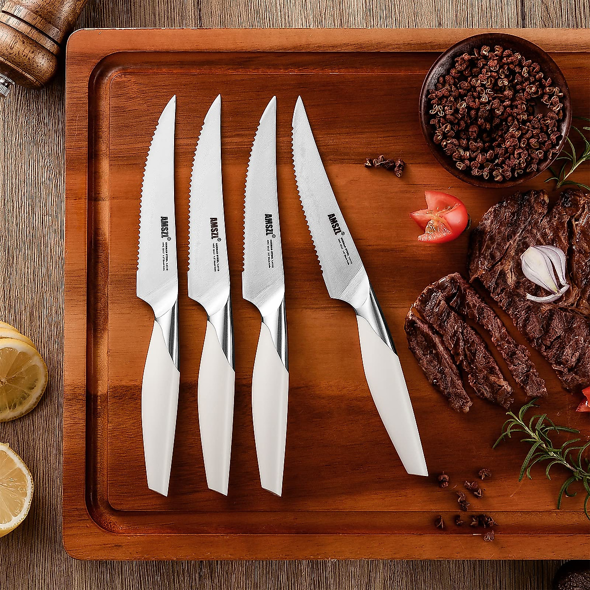 AMSZL Knife Set - Sharp Kitchen Knife Set of 5 - Dishwasher Safe Kitchen Knives - German Stainless Steel Chef Knife Set - Professional Knife Set - Cooking Knife Set - Cutting Knife Set