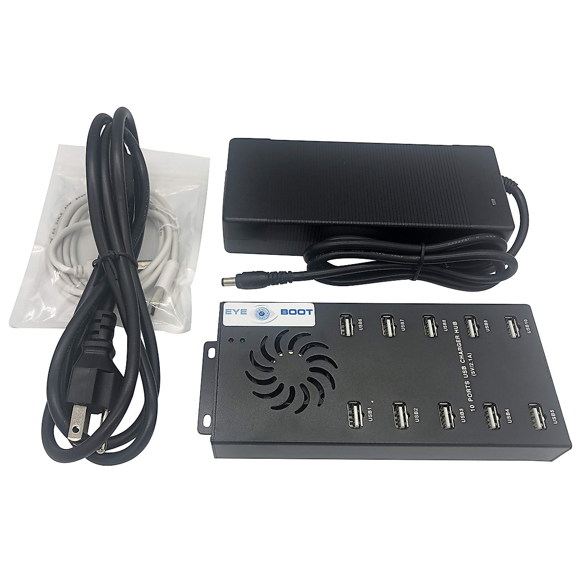 Eyeboot 10 Port USB Hub 120W Powered USB 2.0 Charging Hub 12V 10A PSU