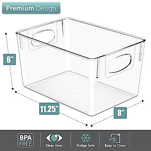Sorbus Clear Fridge Organizer Bins - Refrigerator Organizer Bins for Home Essentials, Food, Toiletries, Makeup, Cleaning Supplies, Laundry Room, Pantry and Kitchen Organization and Storage (4 Pack)