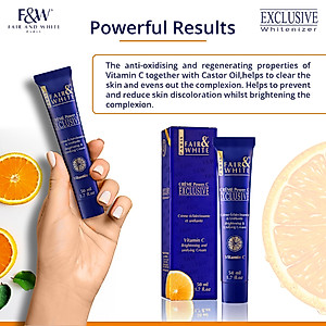 Fair and White Exclusive, Skin Brightening Cream with Vitamin C | 1.7 Fl oz / 50g | Reduce Appearance of Fine Lines & Wrinkles - with Glycerin and Castor Oil, For Face & Body