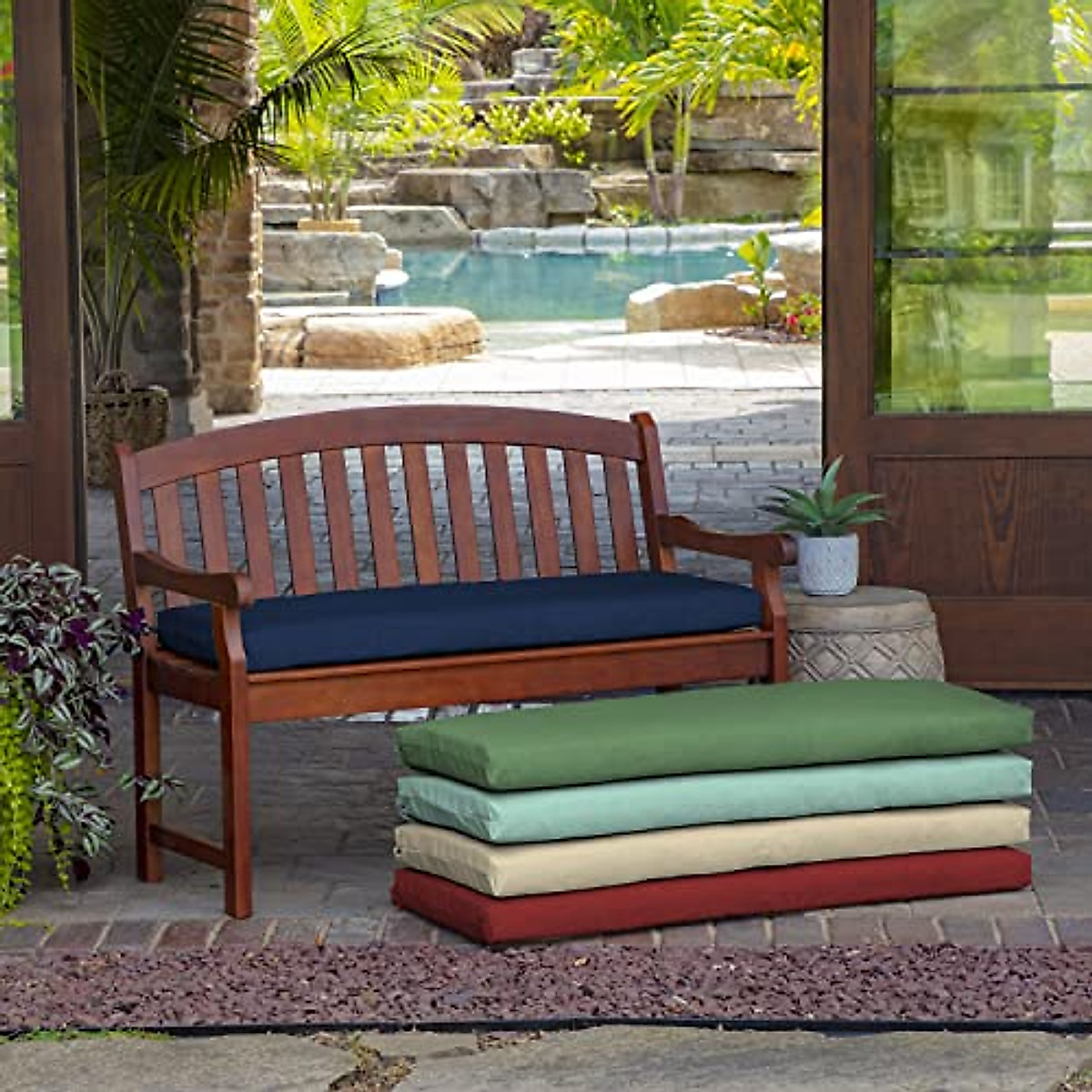Arden Selections Outdoor Bench Cushion, 46 x 17, Water Repellent, Fade Resistant 17 x 46, Sapphire Blue Leala