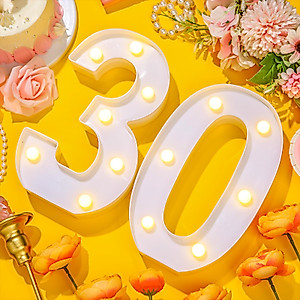 Treela 8.7'' Birthday Decorative LED Light up Numbers, Glitter Marquee Number Sign for Night Birthday Party Decorations Anniversary Bar LED Sign Backdrop Wall Table Centerpieces(30th,White)
