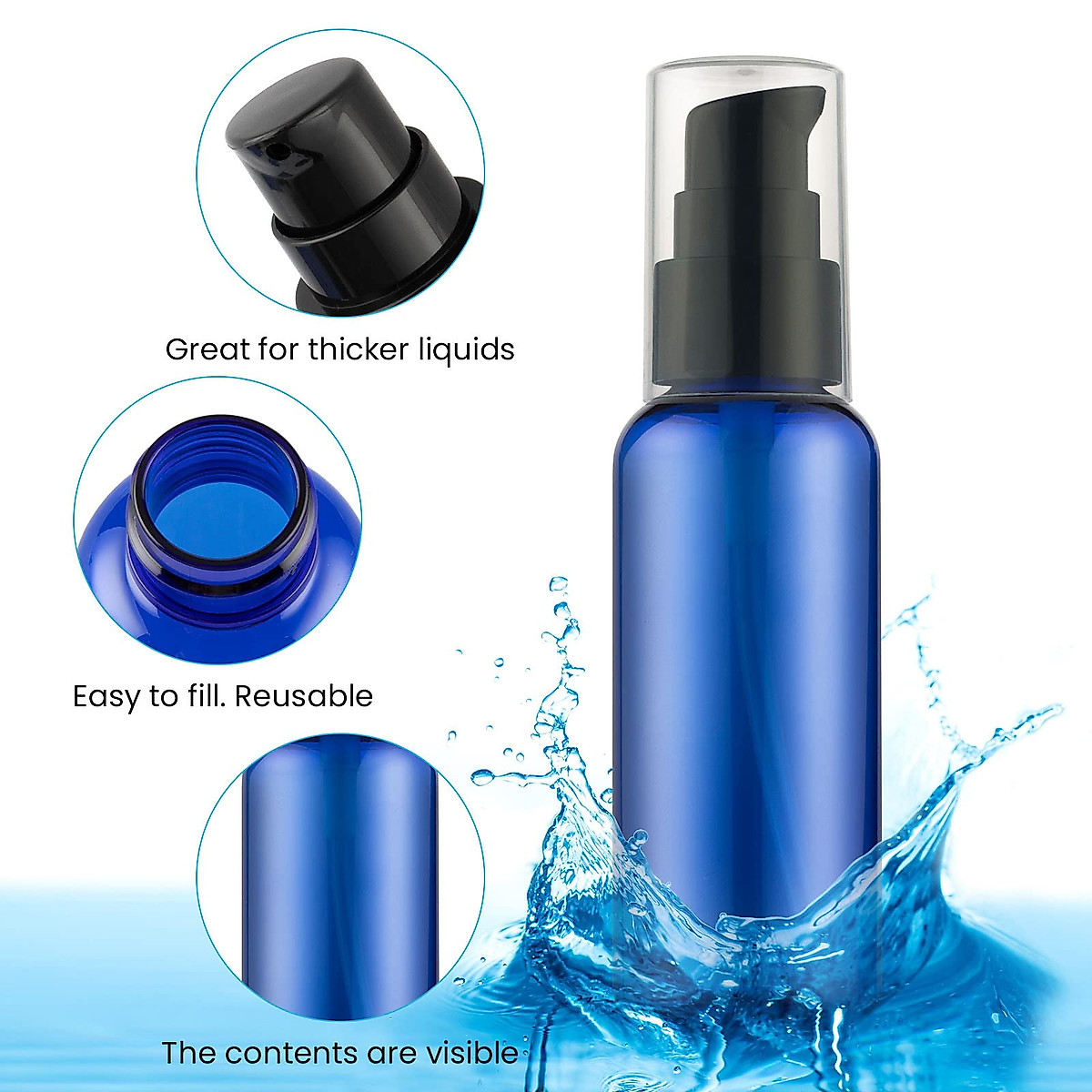 RAYNAG 5 Pack Empty Refillable Plastic Pump Bottle Ideal for Lotion Cream Essential Oil Travel Small Container,50ml/1.7oz