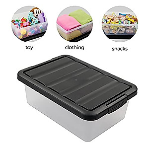 Wekioger Versatile Plastic Storage Box Organizer Bins with Black Lids, 14 Quart, 2 Packs