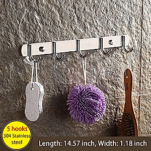 RAYCLOUD Hook Rack Wall Mounted 2 Pack, Heavy Duty Coat Hooks 304 Stainless Steel Metal Hook Hardware Rail for Coat Hat Towel Purse Key