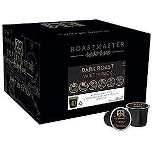 Roastmaster Reserve Dark Roast Coffee Variety Pack – 40ct. Limited-Batch Rare Coffee, Recyclable Single Serve Coffee Pods, k-cup compatible including 2.0