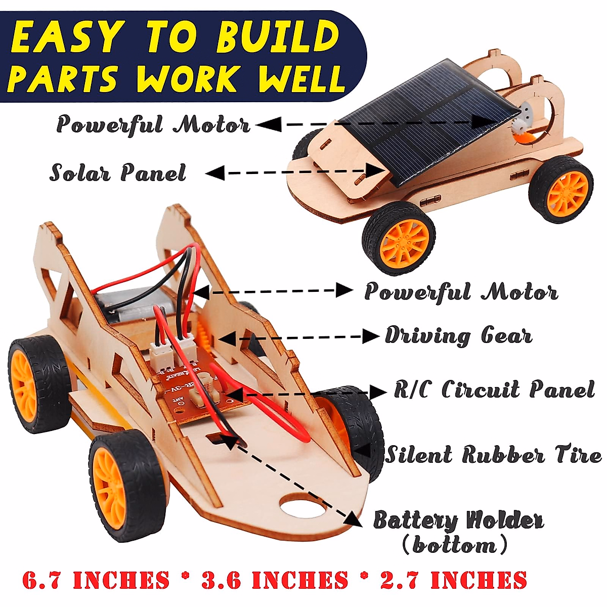 2 in 1 Science Experiment Kits for Kids,STEM Projects DIY Building Remote Control Solar Car Model Kit,3D Puzzles Wooden Motor Set,Assemble Gift Toys for Boys Girls Age 10 11 12 13 14