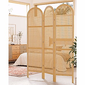 Svimi Room Dividers and Folding Privacy Screens, 5.6 Ft Double Hinged Rattan Partition Freestanding Wall Room Divider for Home - 3 Panels (Natural)