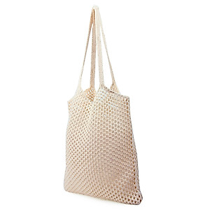 Stizimn Crochet Mesh Beach Tote Bag Shoulder Bag Handbags Knitting Hollow Summer Bag Hobo Bag Aesthetic for Women (Beige3)