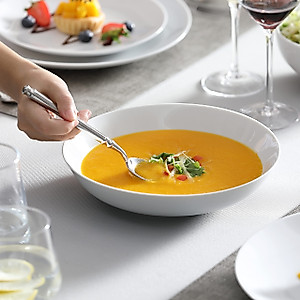 MALACASA 24-Piece Gourmet Porcelain Dinnerware Sets, Modern White Round Dish Set for 6 - Premium Serving Plates and Bowls Sets for Dessert, Salad, Soup, Pasta - Series AMELIA